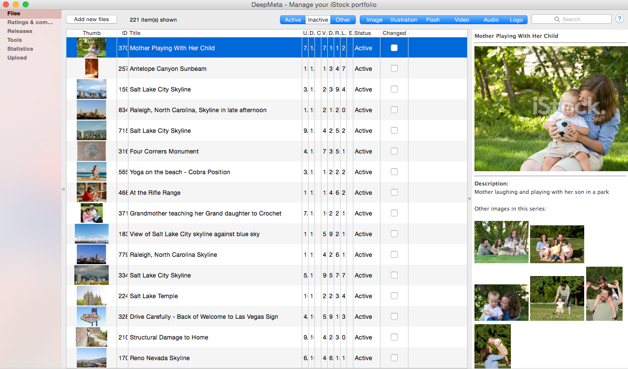 DeepMeta iStockphoto Management Tool - Legacy Images Photography